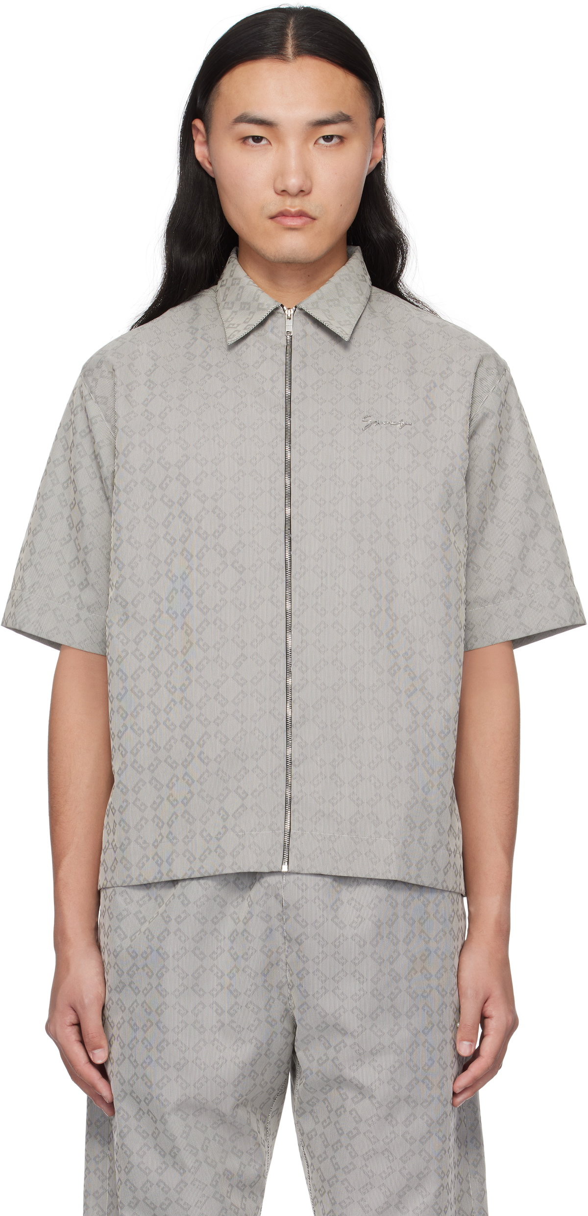 Givenchy Gray Monogram 72 Jacquard Zipped Shirt Givenchy