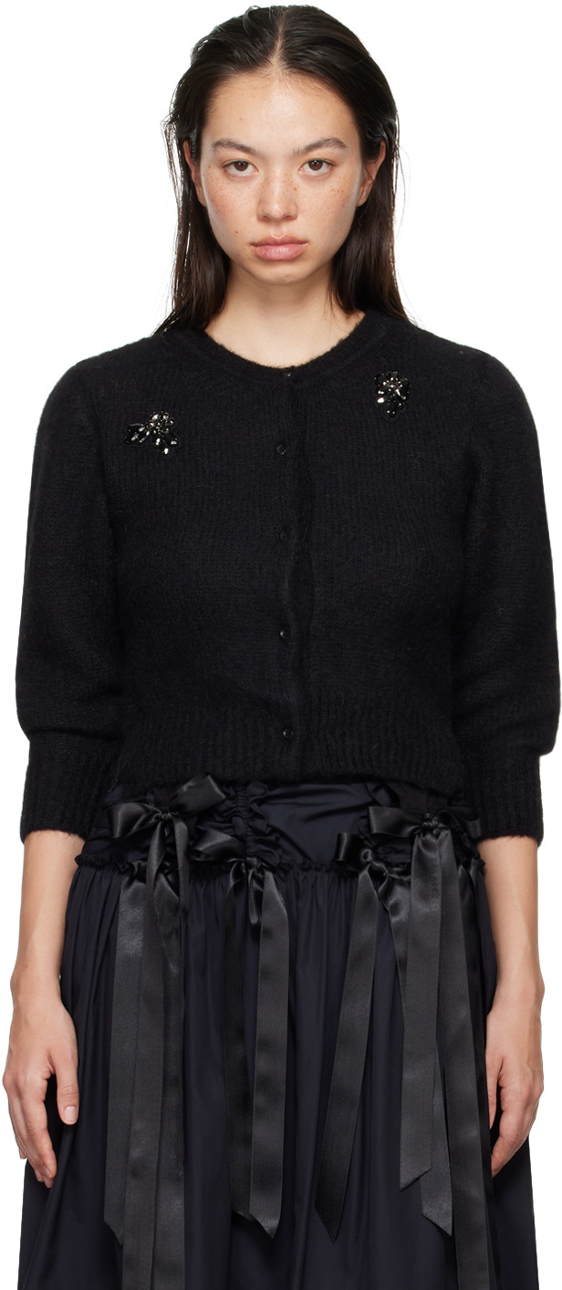 Simone Rocha Black Cropped Alpaca Knit Cardigan Simone Rocha