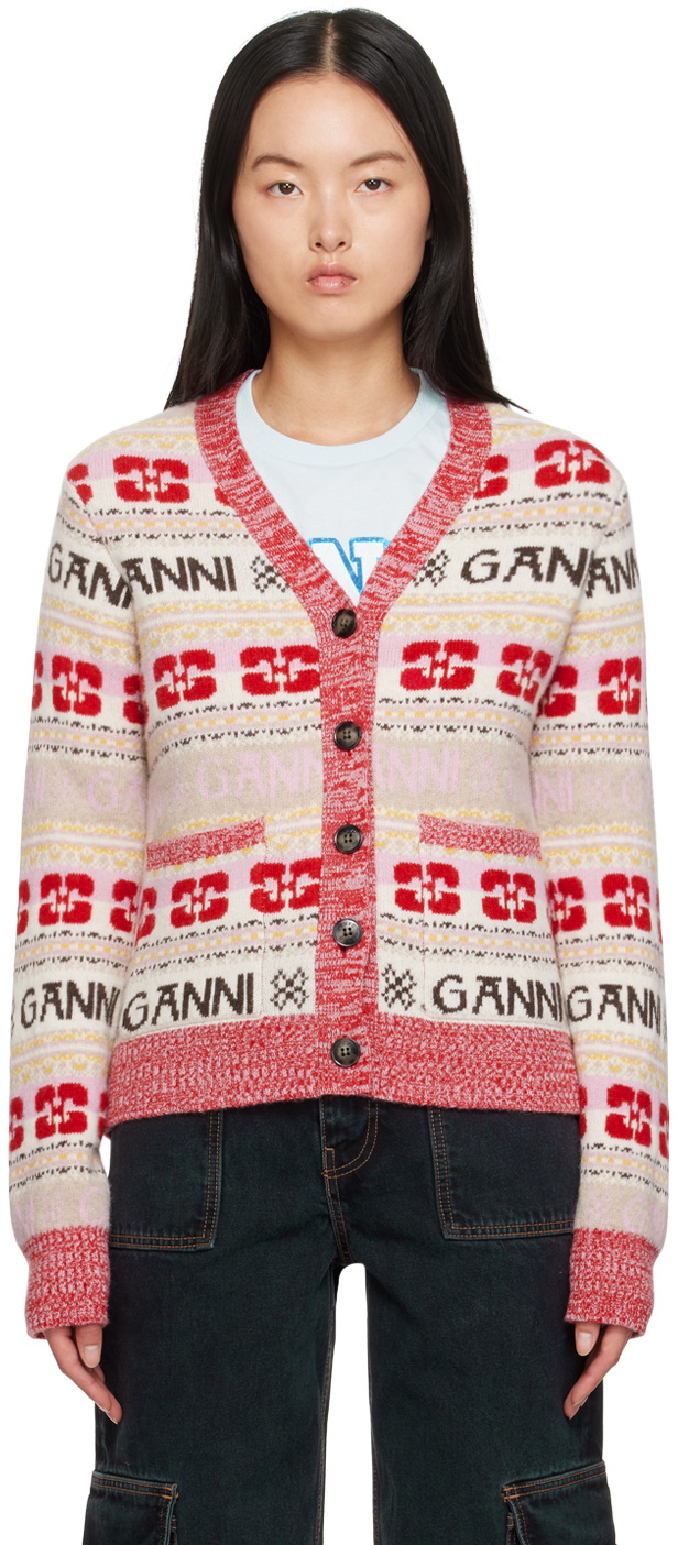 GANNI Red Jacquard Cardigan GANNI