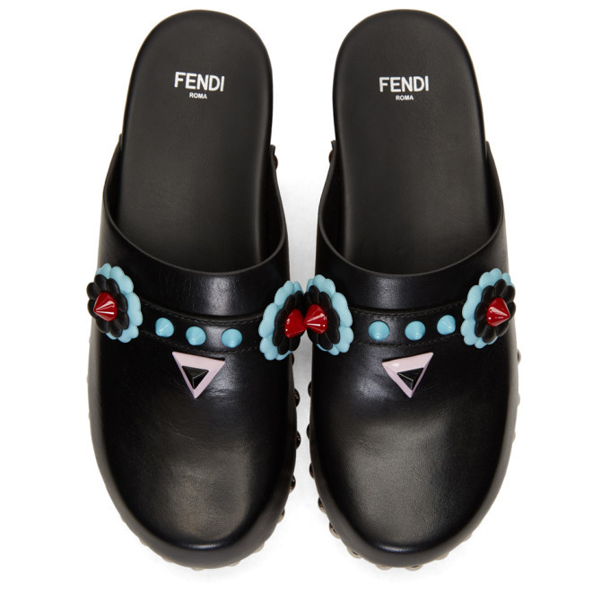 Fendi Black Fendi Faces Clog Heels Fendi