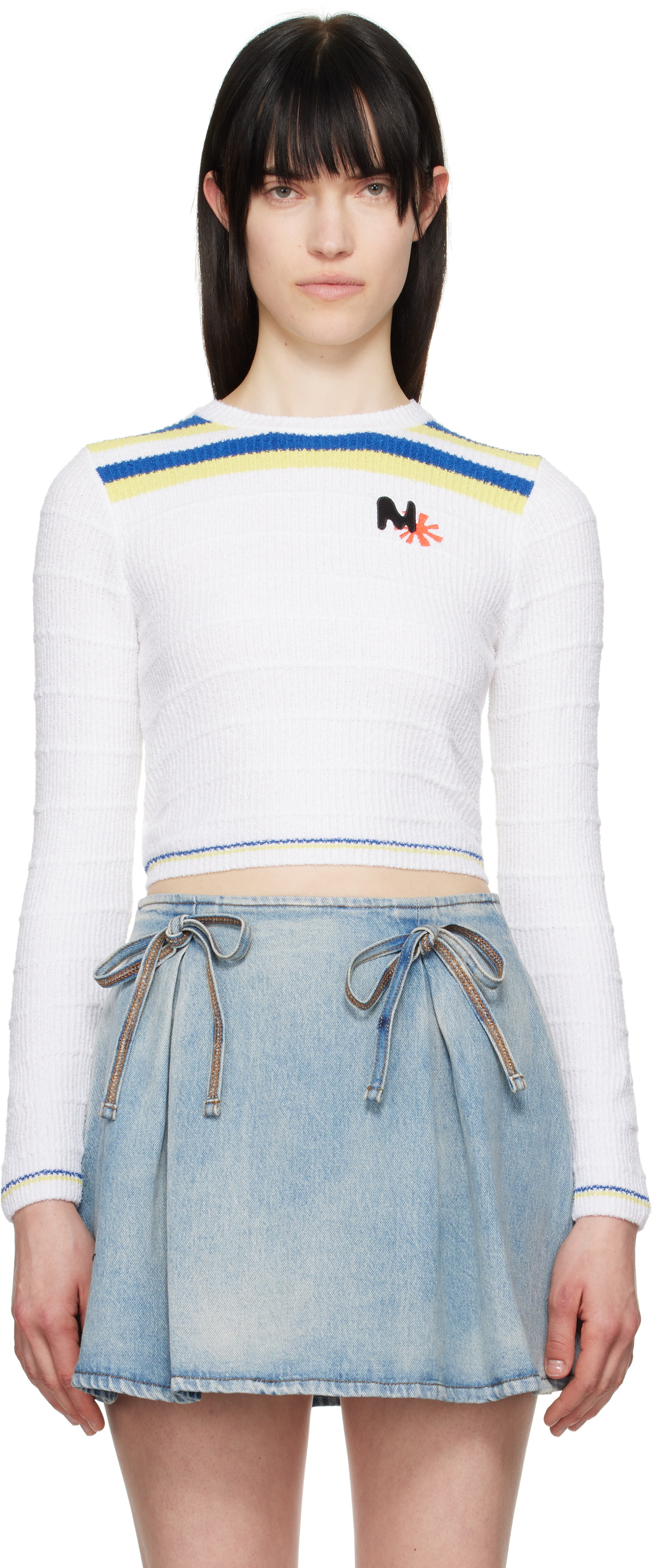 MSGM White Embroidered Logo Sweater MSGM
