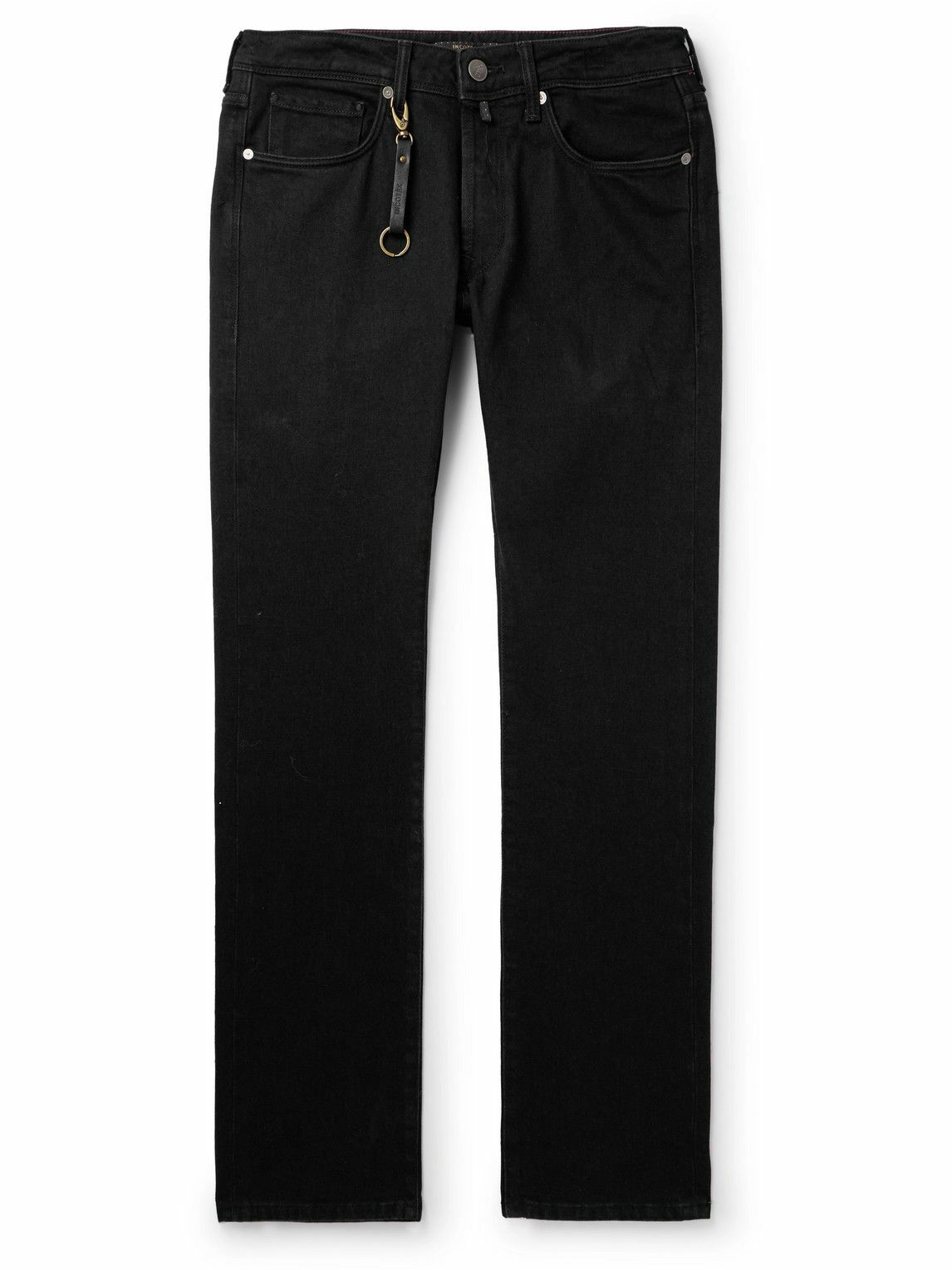 Incotex - Leather-Trimmed Straight-Leg Jeans - Black Incotex