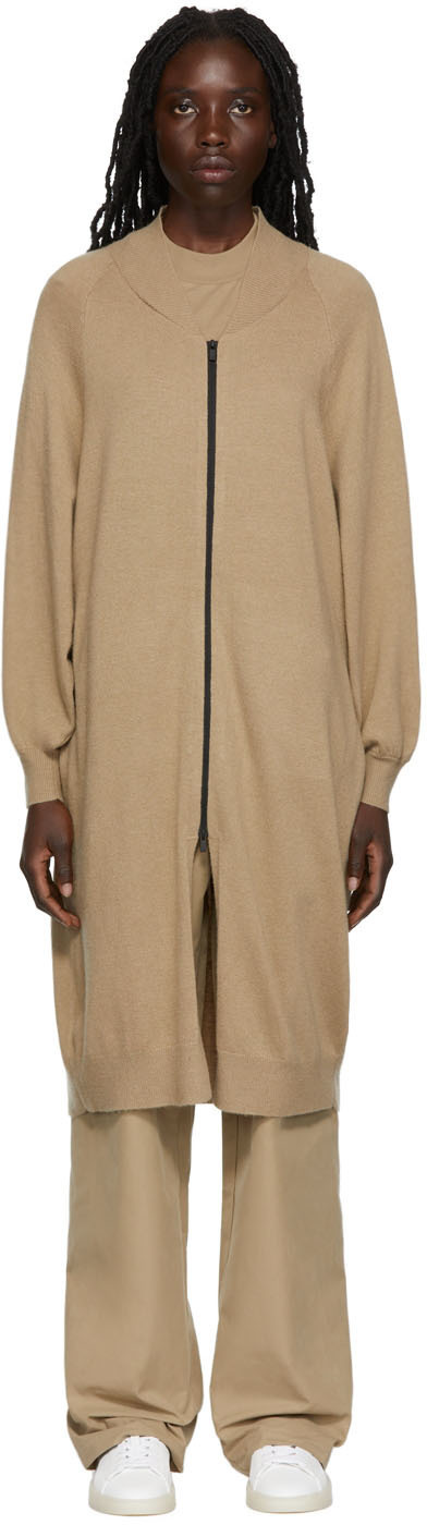 Essentials Tan Knit Long Jacket Essentials