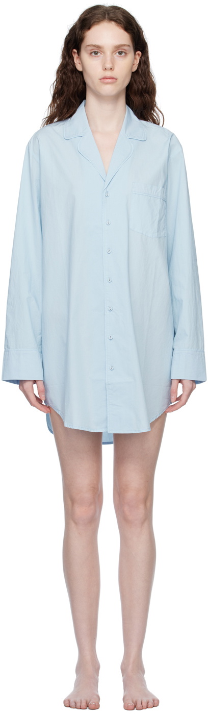 SKIMS Blue Poplin Sleep Cotton Button Up Dress SKIMS