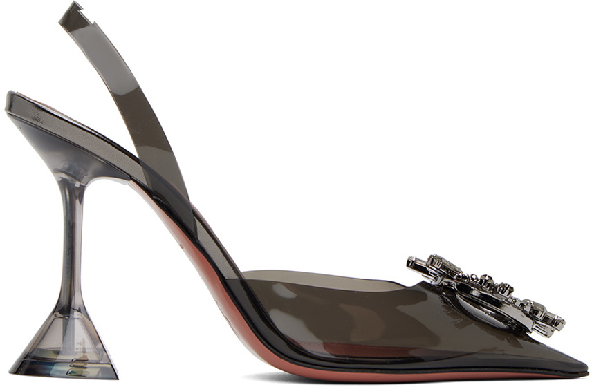 Amina Muaddi Gray Begum Glass Slingback Heels Amina Muaddi