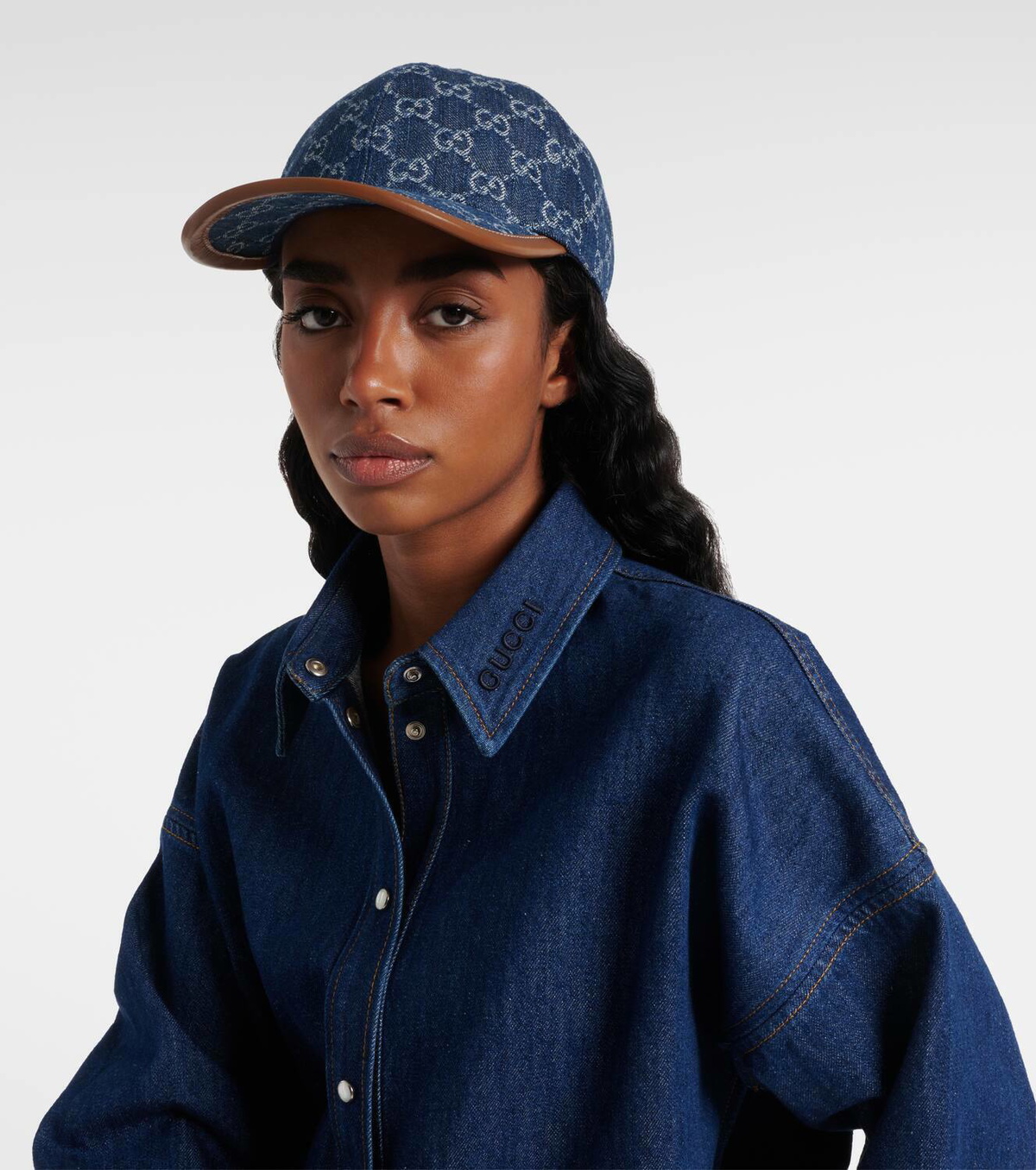 Gucci GG Canvas leather-trimmed denim baseball cap Gucci