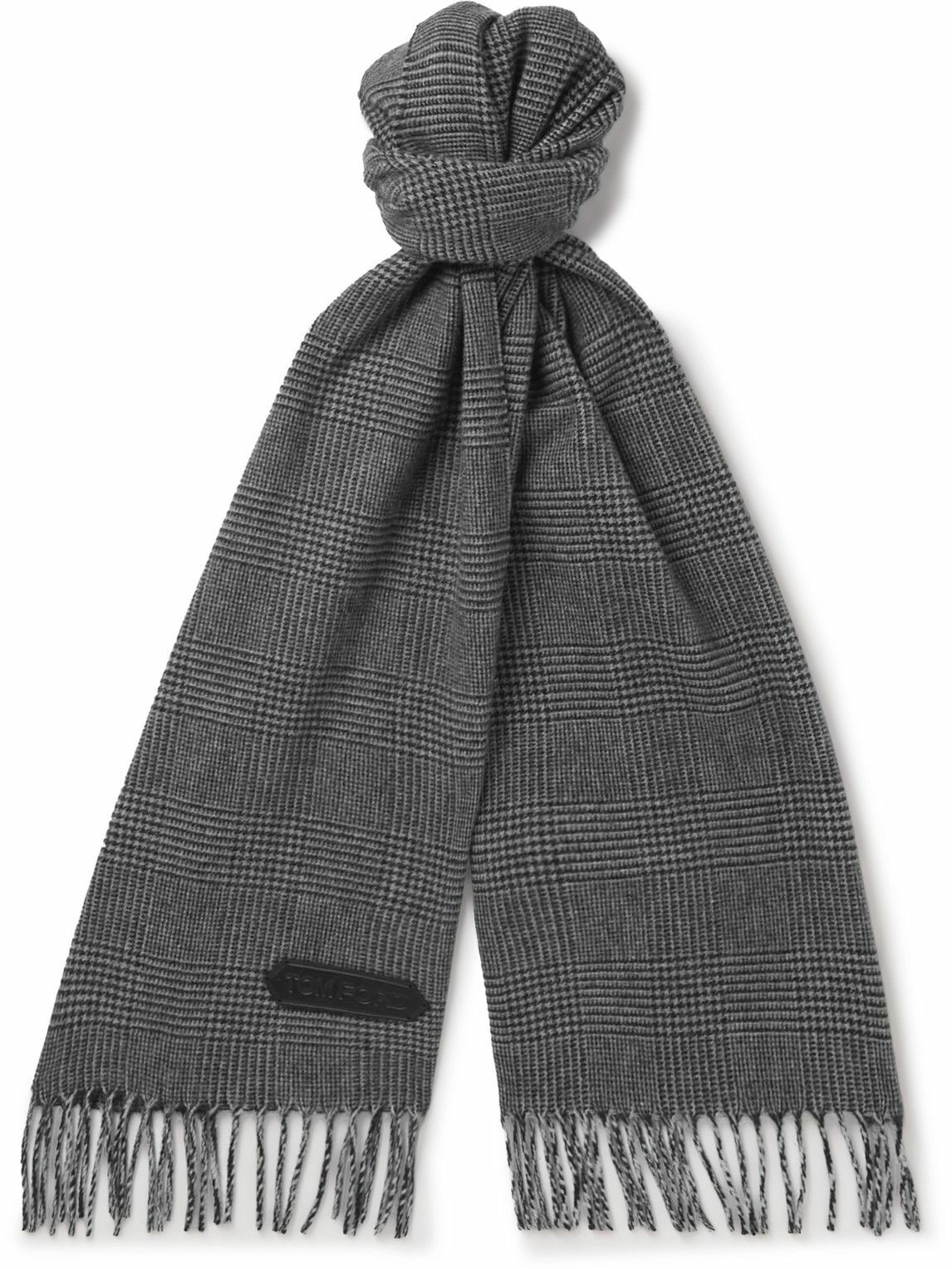 TOM FORD - Logo-Appliquéd Checked Wool, Silk and Cashmere-Blend Scarf ...