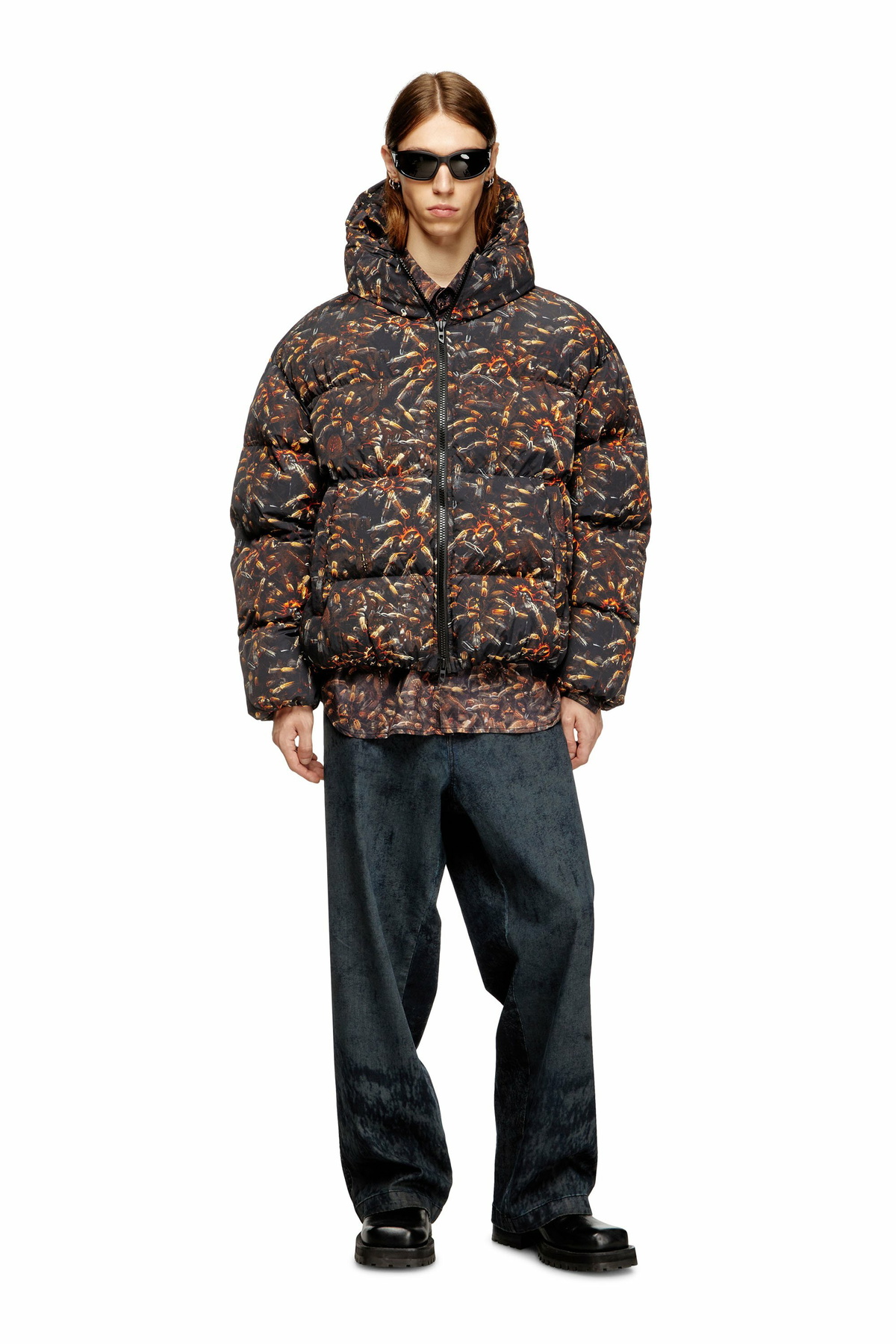 Diesel Hooded puffer jacket with spider print - Winter Jackets Mens in ...