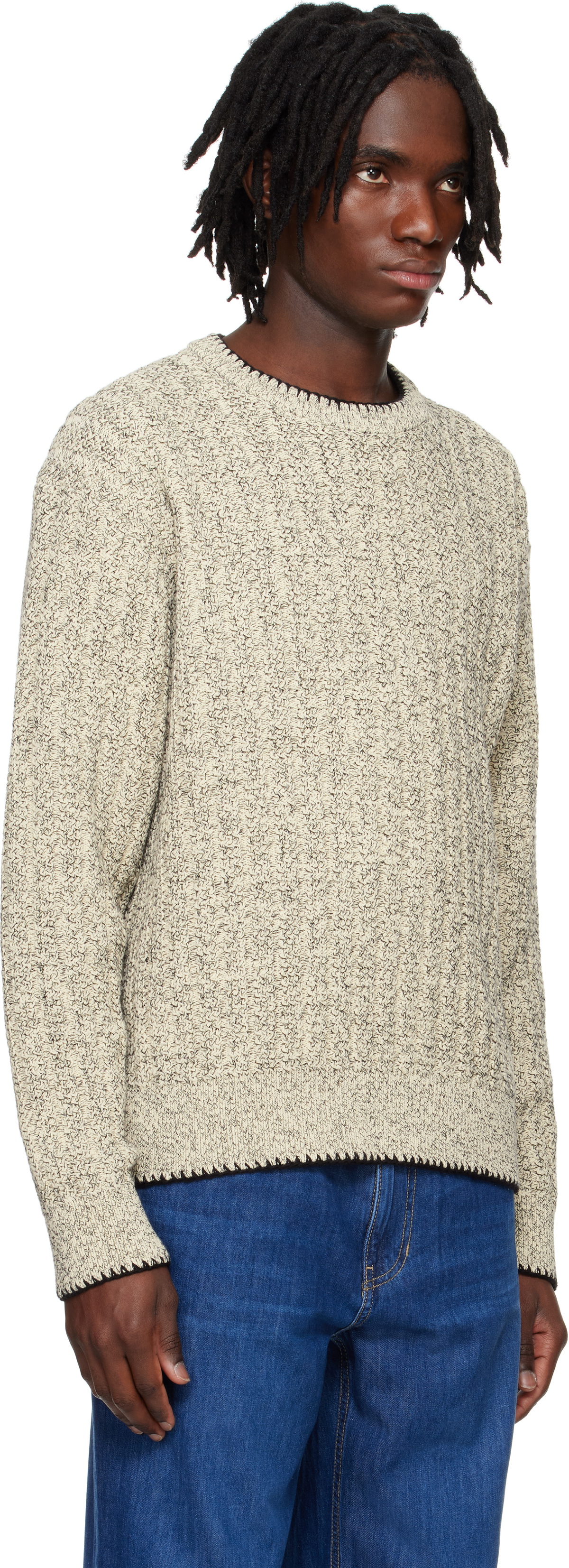 Solid Homme Off-White Round Neck Stitch Knit Sweater Solid Homme