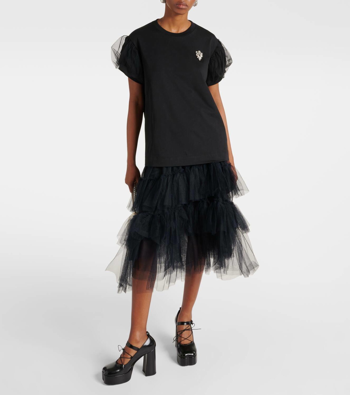 Simone Rocha Tulle-trimmed cotton jersey top Simone Rocha