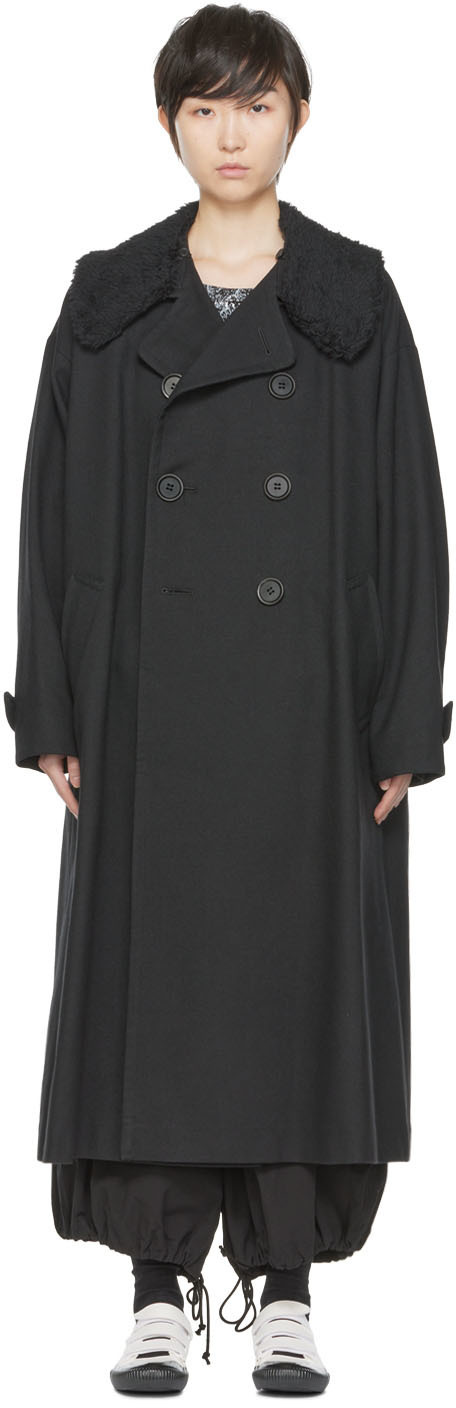 Regulation Yohji Yamamoto Black Double-Breasted Coat Regulation Yohji Yamamoto