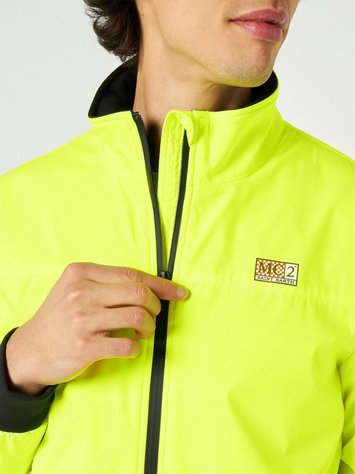MC2 Saint Barth Man Fluo Yellow Bomber Jacket Country With Furry Lining MC2 Saint Barth