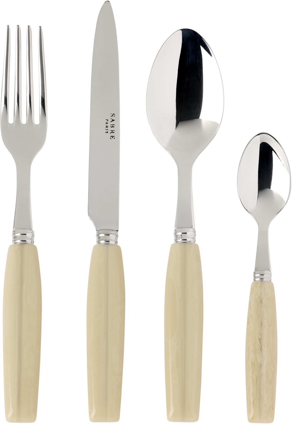 Sabre Silver & Beige Djembe Flatware Set, 4 pcs Sabre