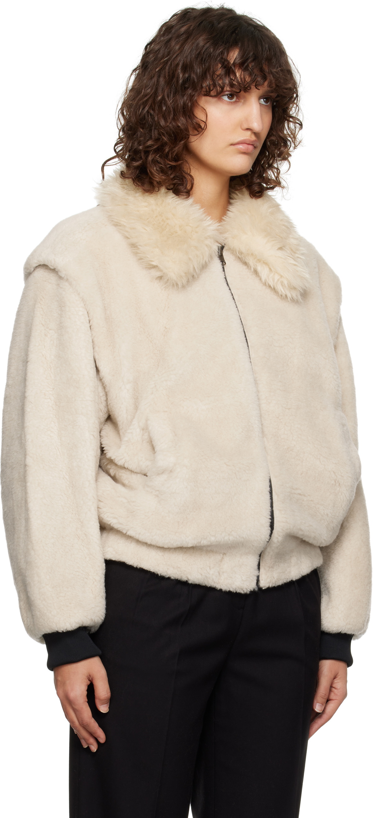 AMOMENTO Beige Detachable Sleeve Faux-Shearling Jacket AMOMENTO