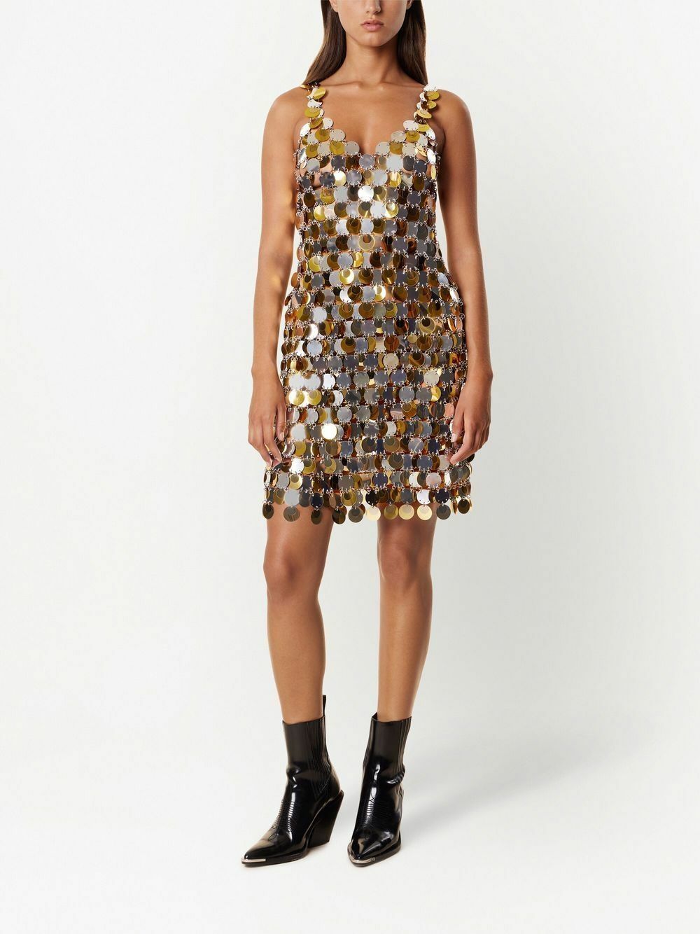 Rabanne Gold-Tone Paillette-Chainmail Sparkle Mini Dress Paco Rabanne