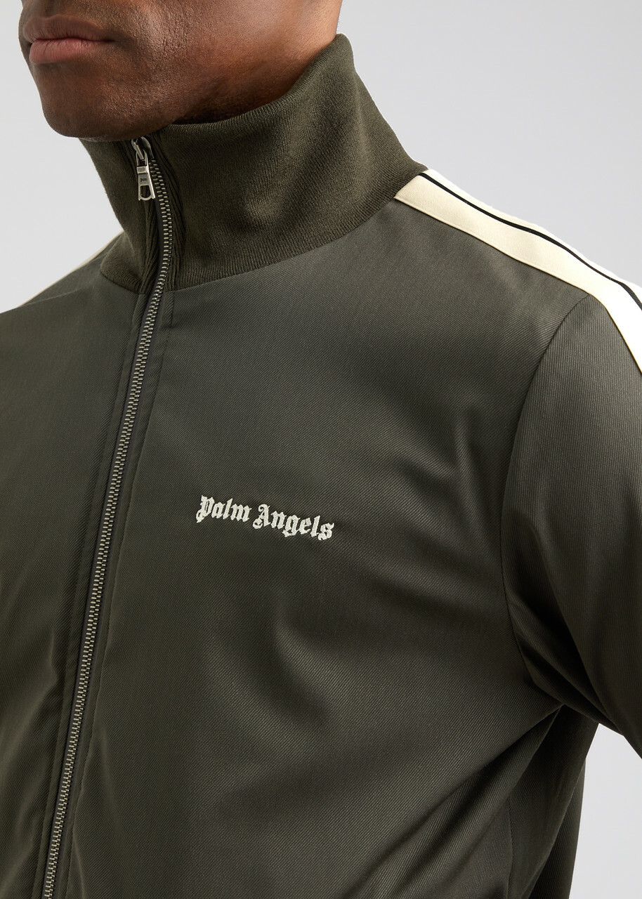 Palm Angels Logo Striped Twill Track Jacket Olive Palm Angels
