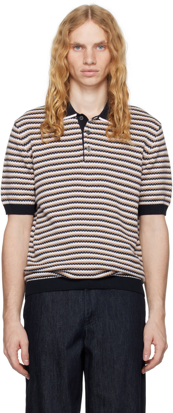 Missoni Beige & Blue Zig Zag Polo Missoni