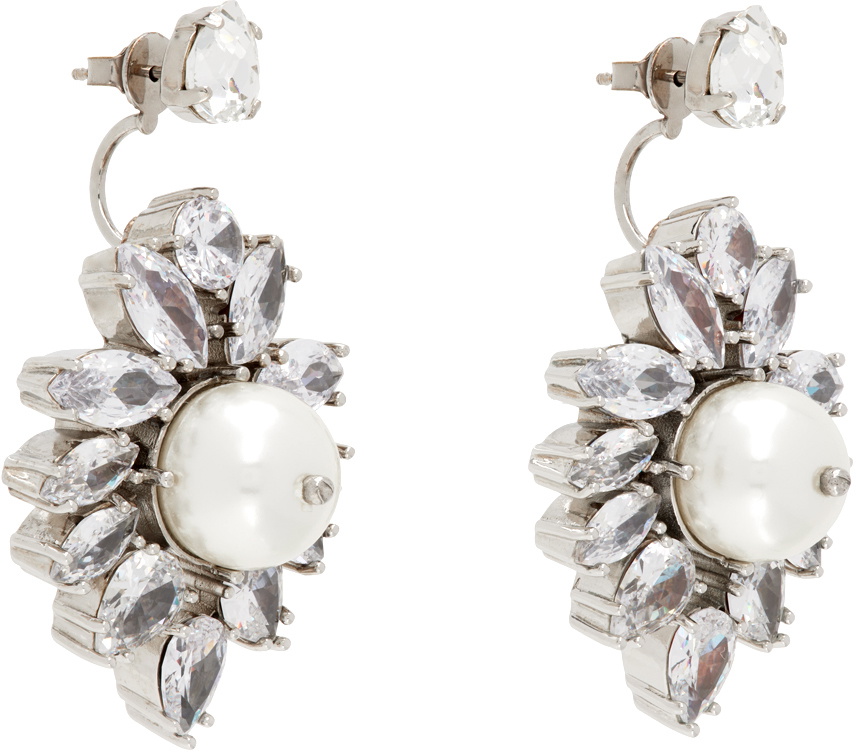 Simone Rocha White Double Ended Crystal Crest Earrings Simone Rocha