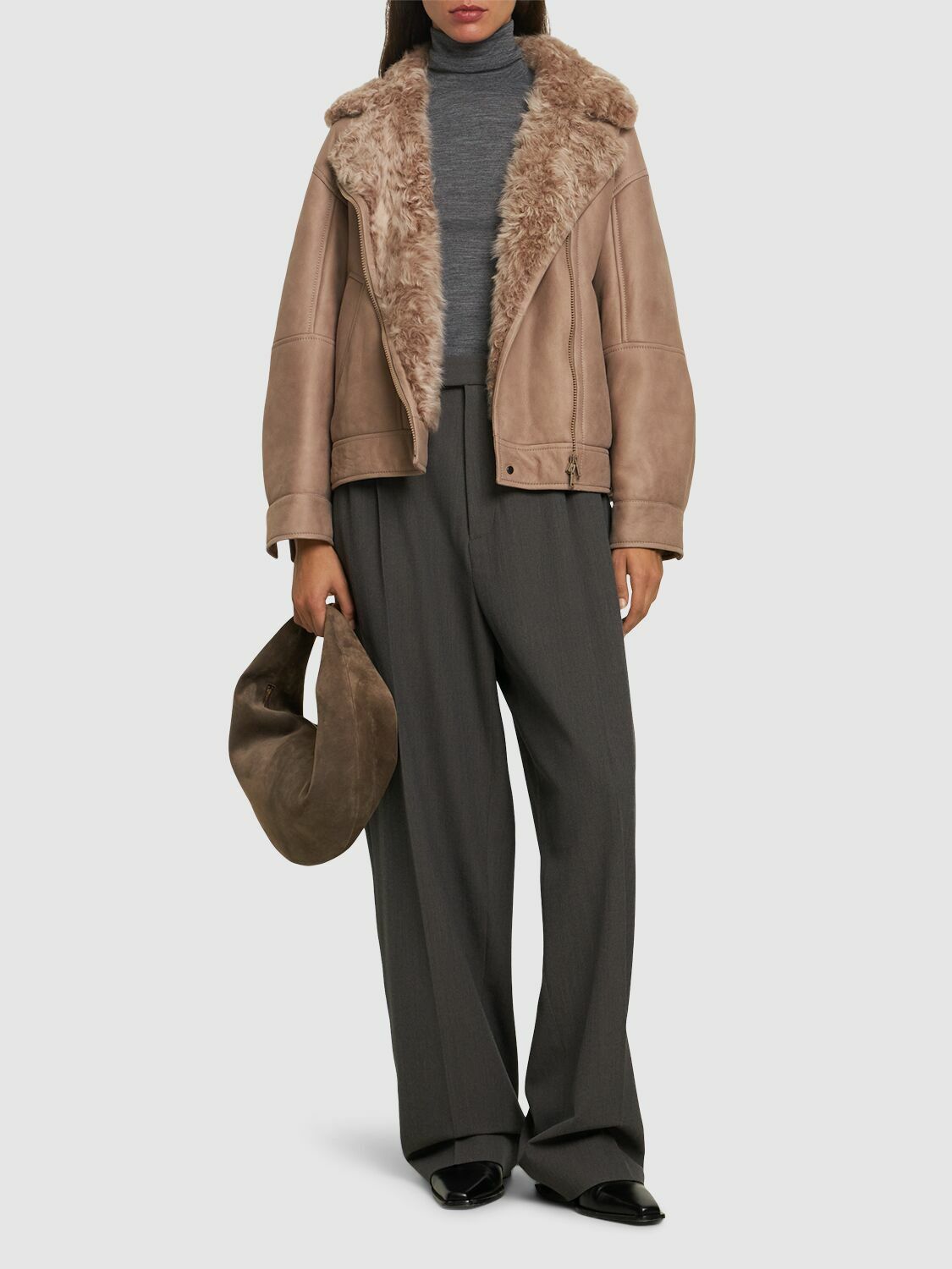 BRUNELLO CUCINELLI Shearling Leather Jacket Brunello Cucinelli