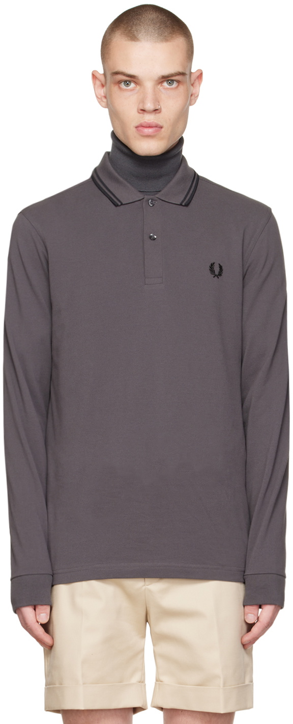 Fred Perry Gray Twin Tipped Long Sleeve Polo Fred Perry