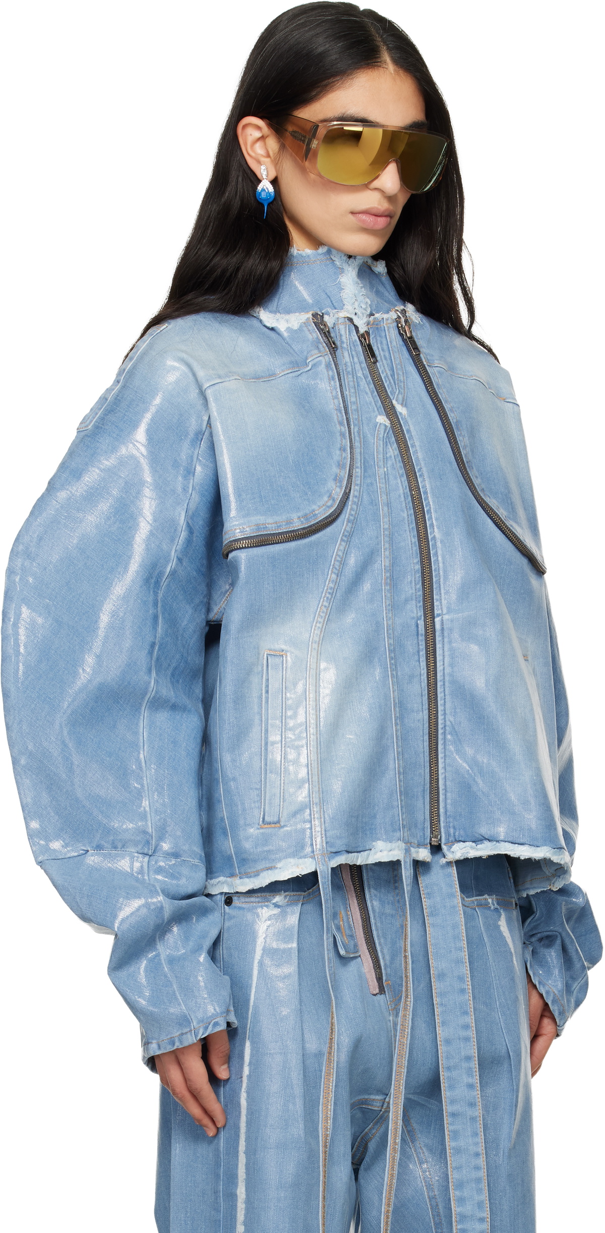 Ottolinger Blue Glazed Denim Zip Jacket Ottolinger