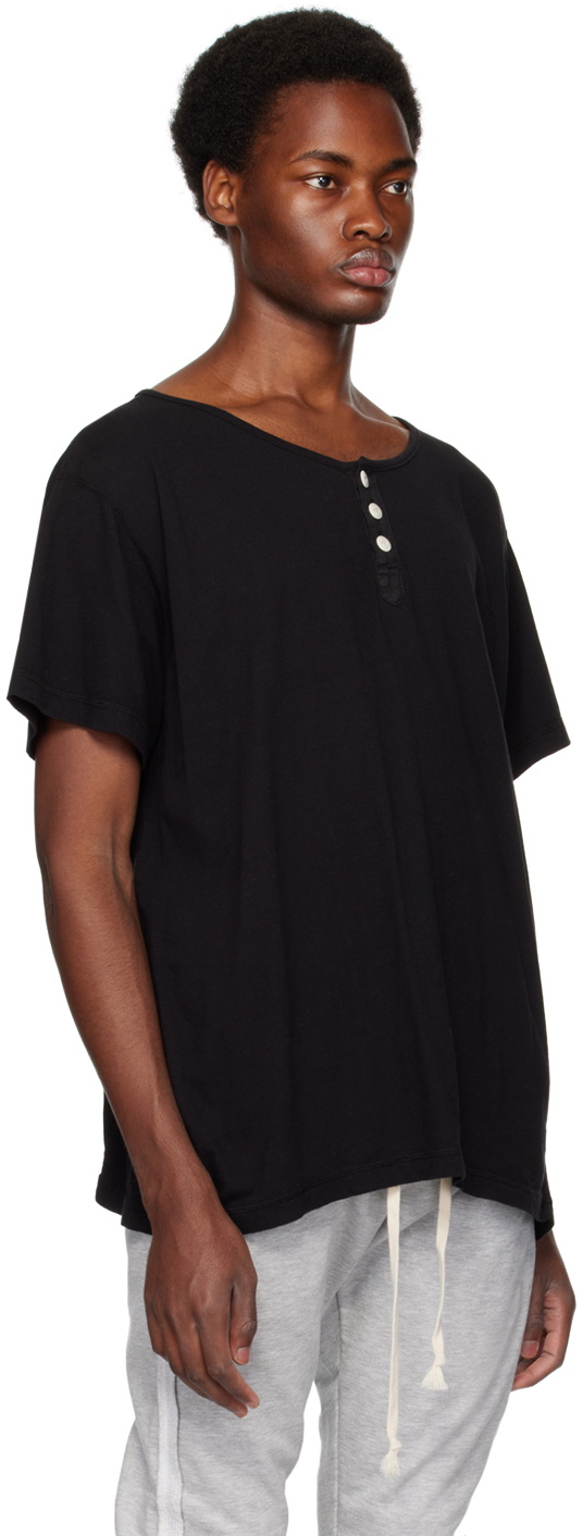 Greg Lauren Black Buttoned Henley Greg Lauren