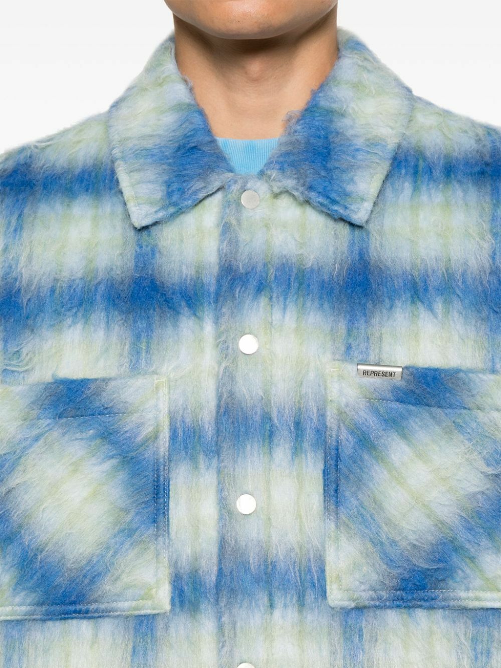 Represent Blue Textured Shirt Jacket Represent