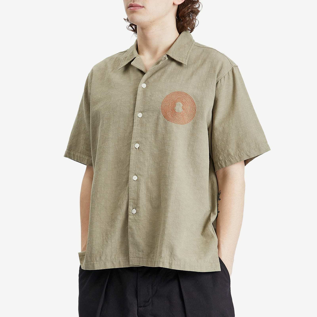 Folk Men's Soft Collar Short Sleeve Shirt in Sage Folk