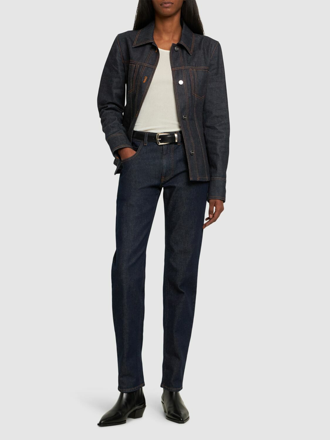 FERRARI - Denim High Waist Straight Jeans Ferrari