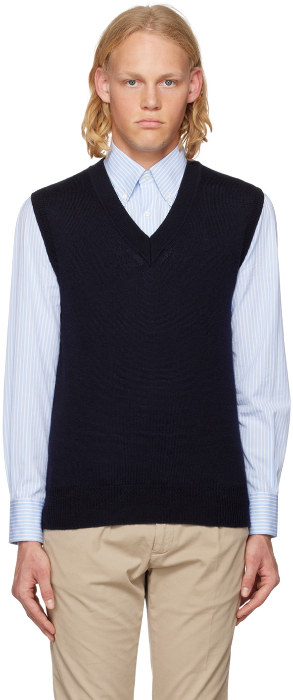 Drake's Navy V-Neck Vest Drake's