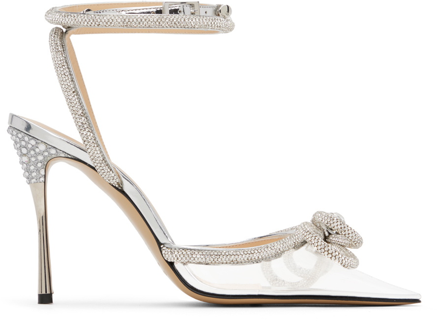 MACH & MACH Silver Double Bow 110 Heels MACH & MACH
