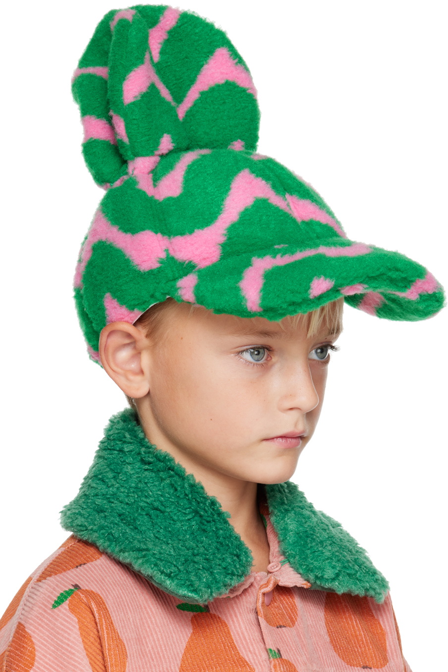 Jellymallow Kids Green & Pink Zigzag Rabbit Cap Jellymallow