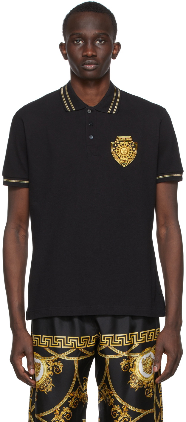 Versace Jeans Couture Black Sunflower Garland Patch Polo Versace