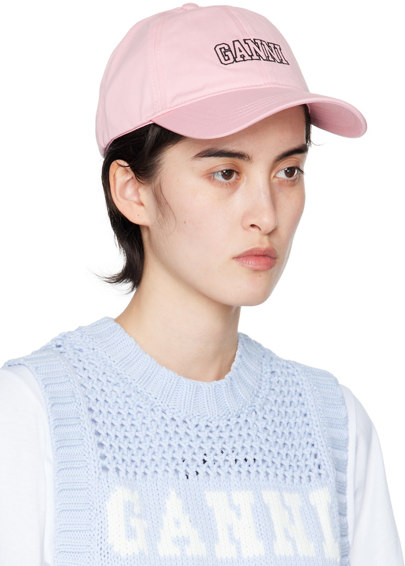 GANNI Pink Embroidered Logo Cap GANNI