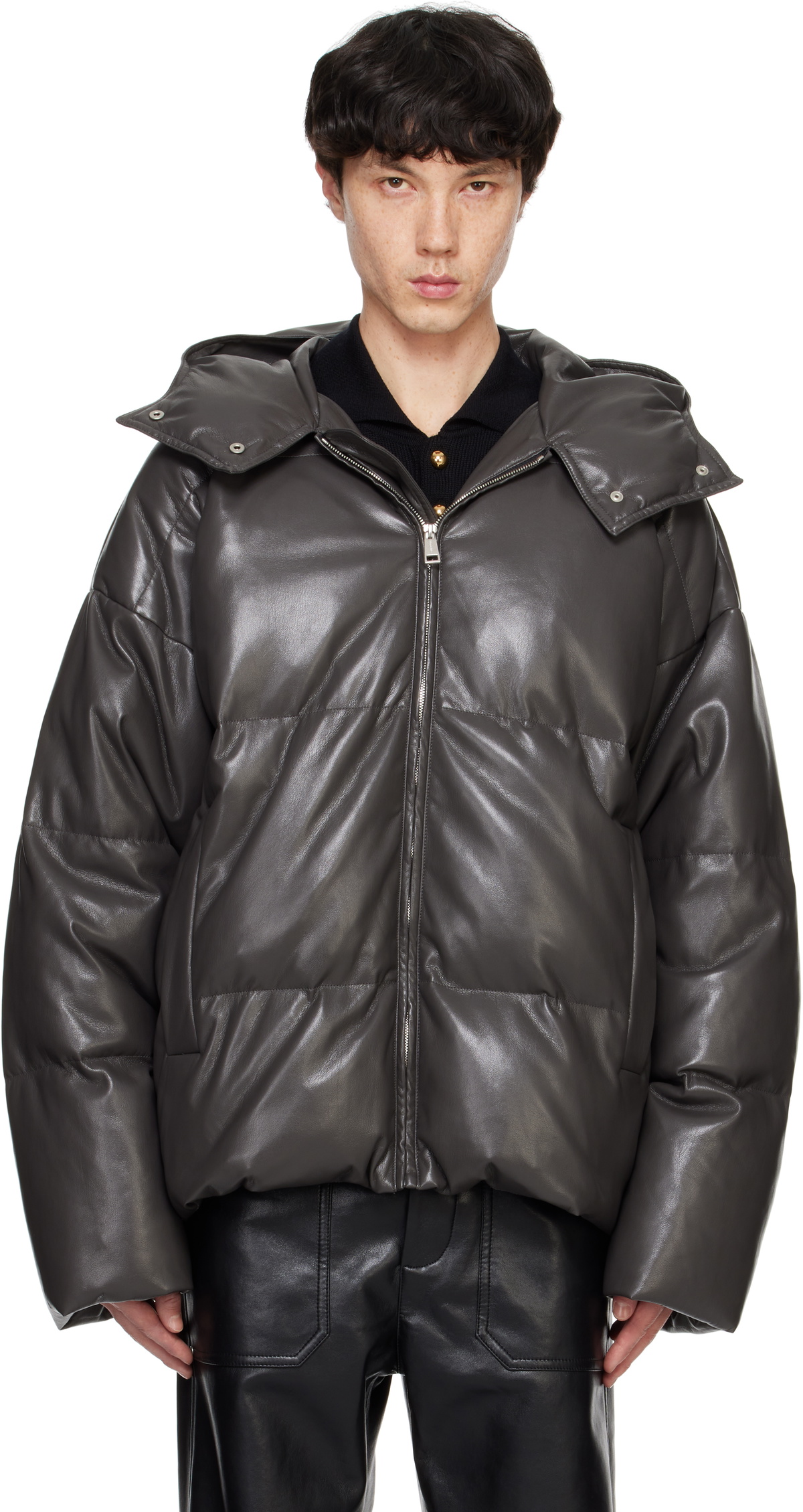 Nanushka Green Vili Vegan Leather Down Jacket Nanushka