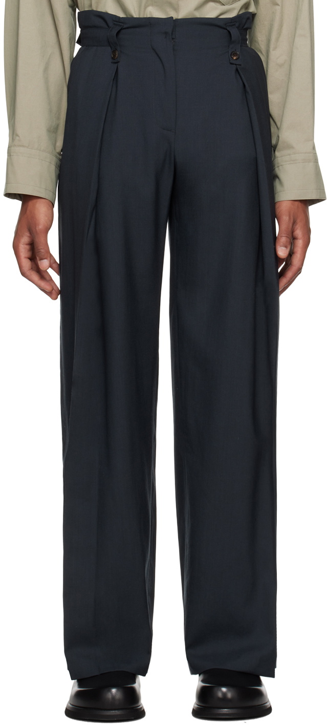 LOW CLASSIC Navy Belt Loop Point Trousers Low Classic