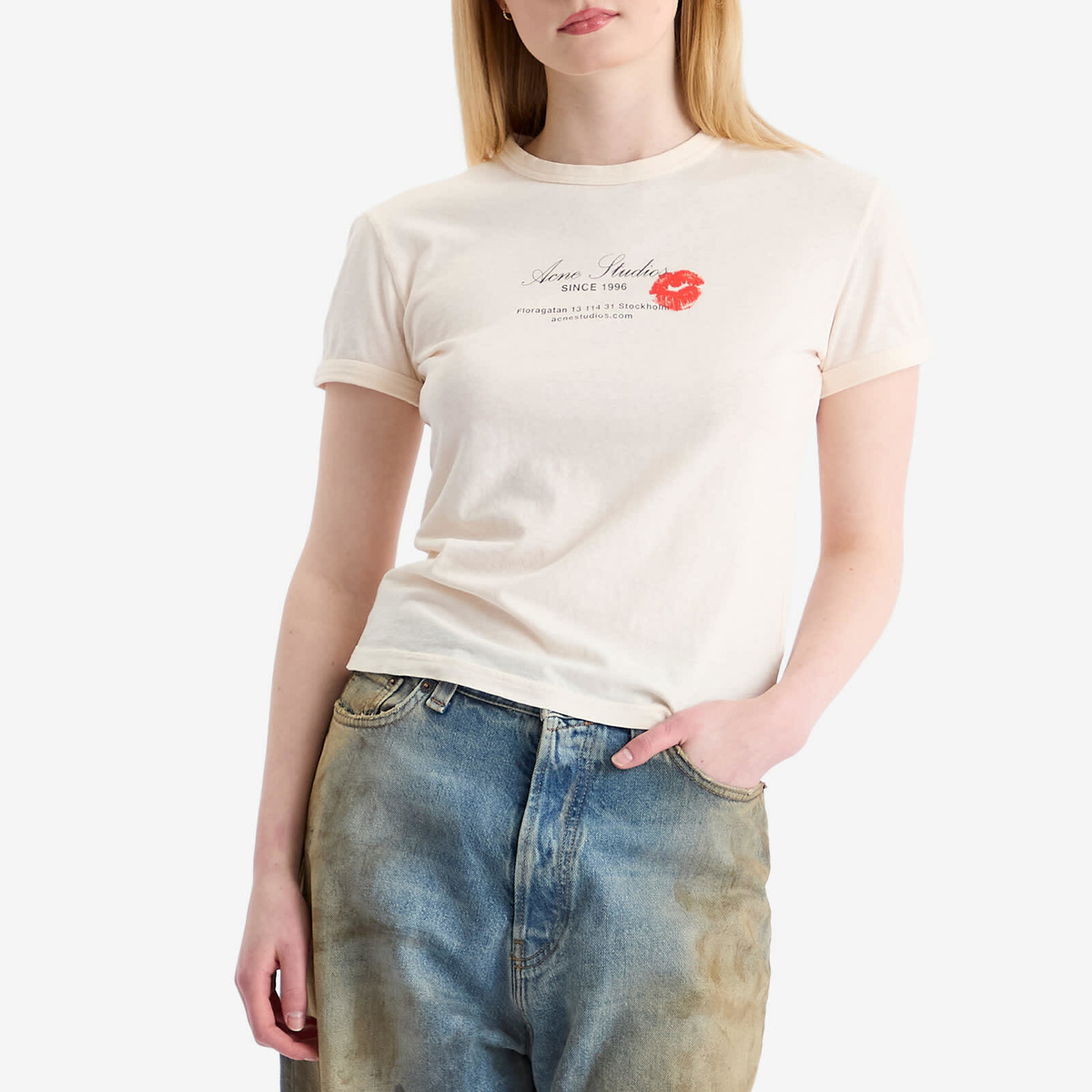 Acne Studios Women's Etza Kiss Business Card Logo Shrunken T-Shirt in ...