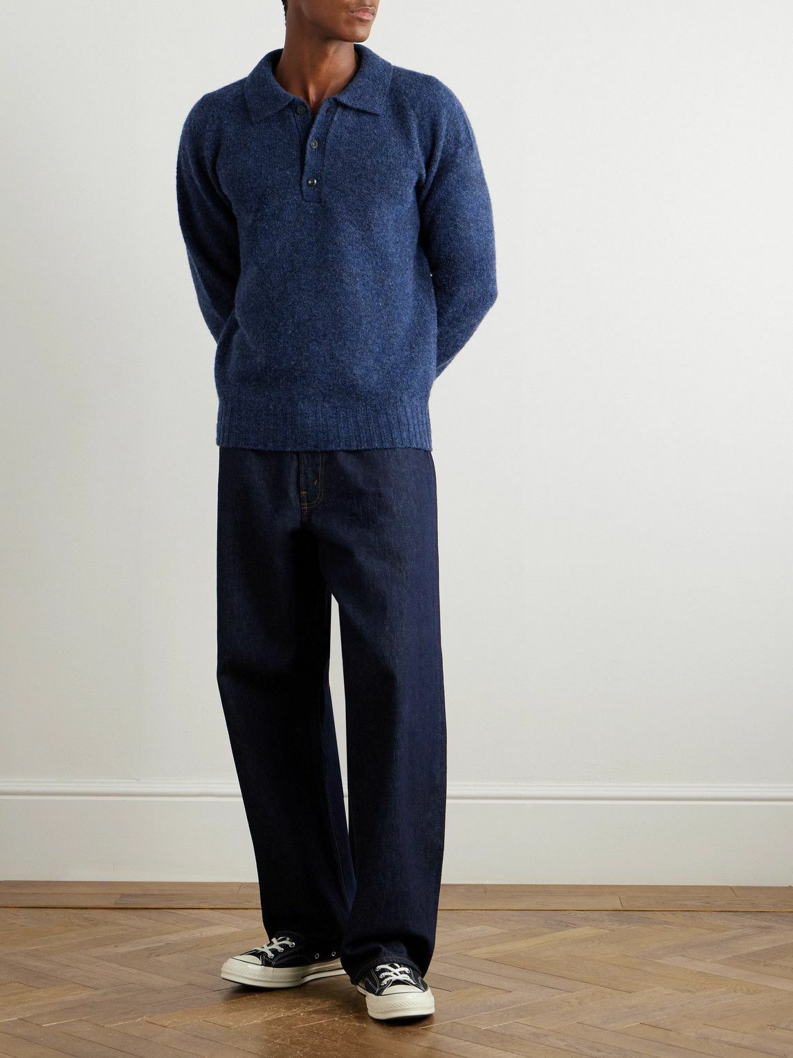 Howlin' - Ghost Pressure Brushed-Wool Polo Shirt - Blue Howlin' by Morrison