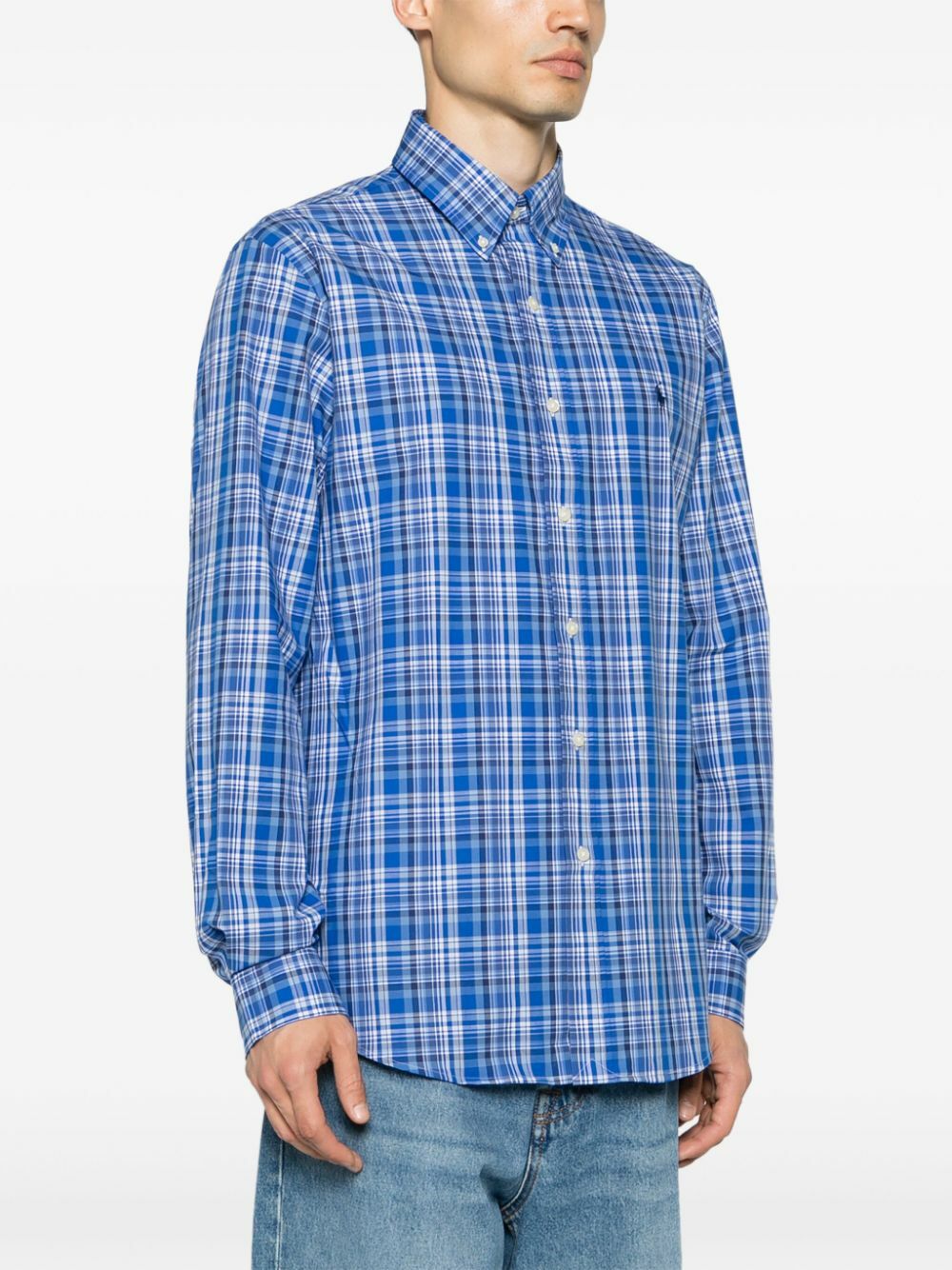 Polo Ralph Lauren Blue And White Checkered Stretch Cotton Button-Down ...
