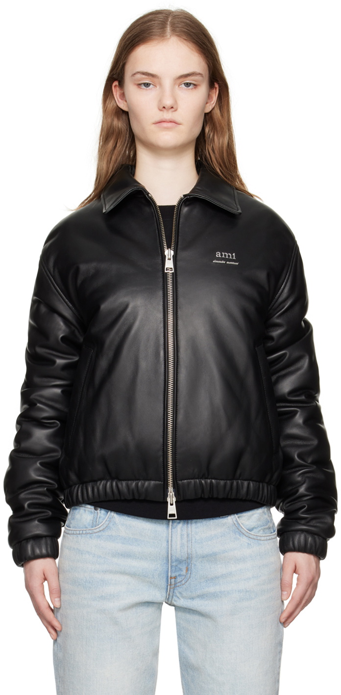 AMI Paris Black Padded Leather Jacket AMI