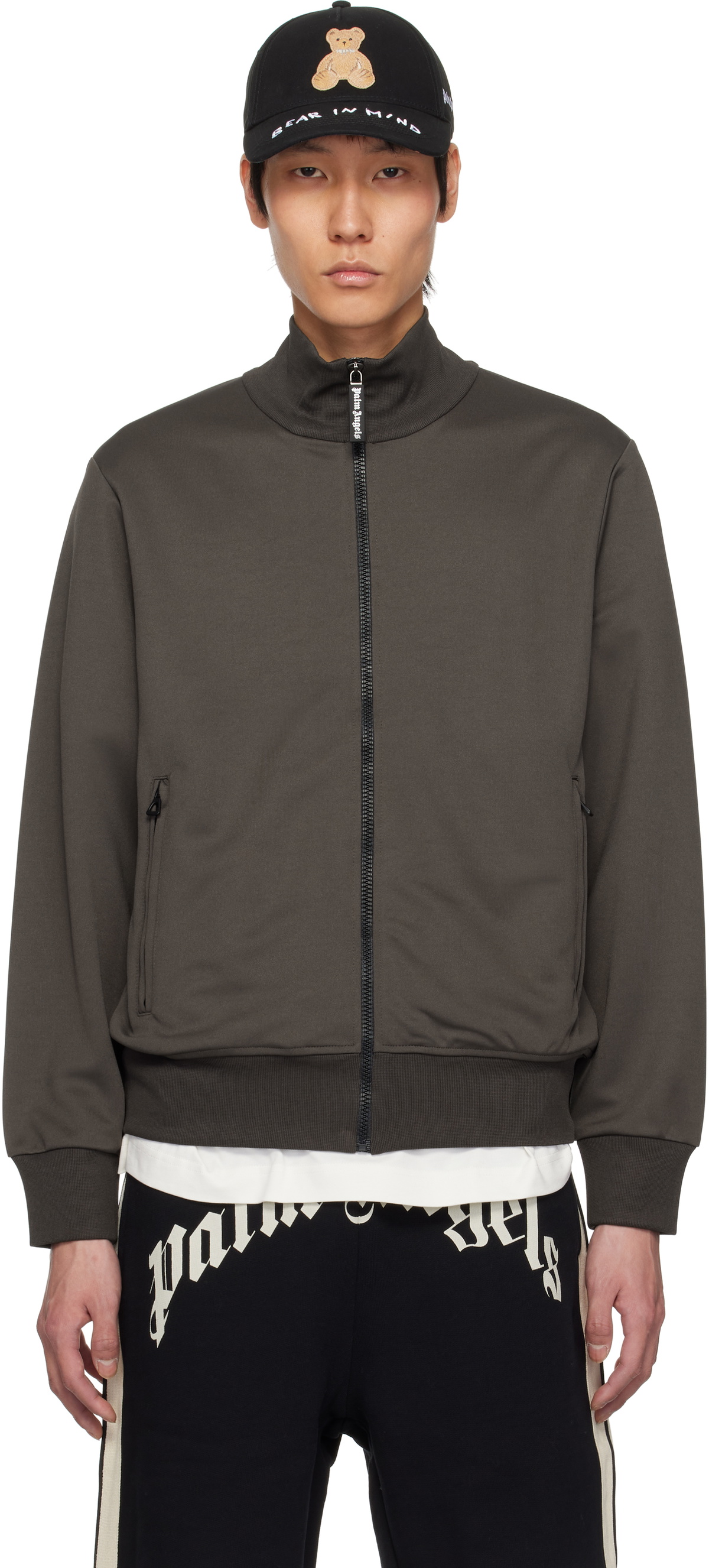 Palm Angels Gray Curved Logo Track Jacket Palm Angels