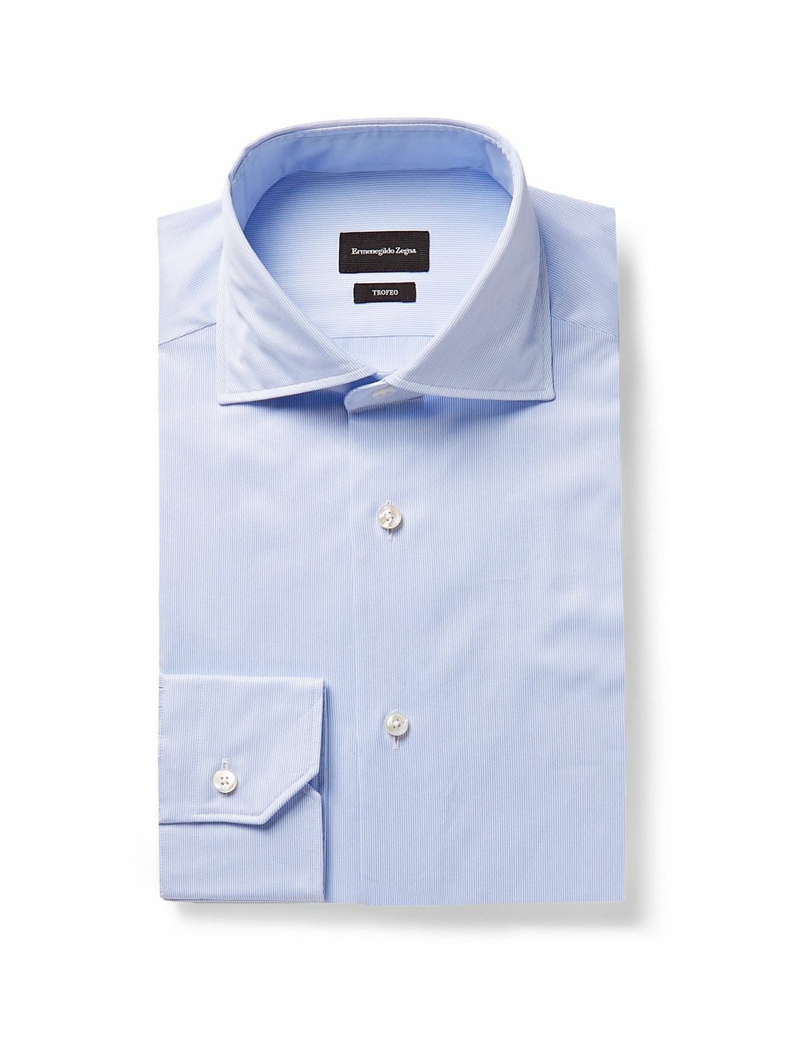Zegna - Light-Blue Cutaway-Collar Striped Cotton Shirt - Blue Zegna