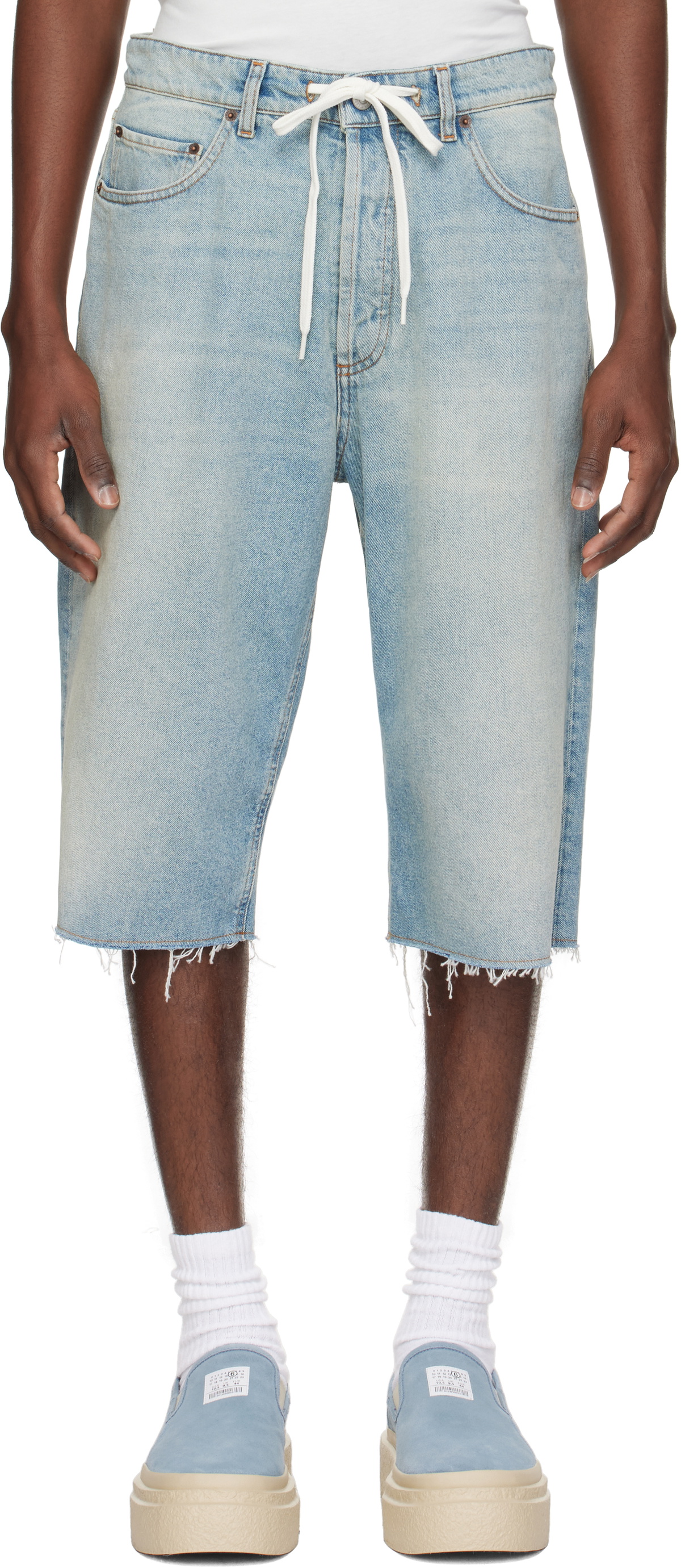 MM6 Maison Margiela Blue Drawstring Denim Shorts MM6 Maison Margiela