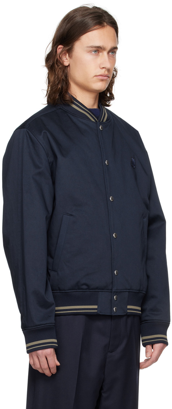 Maison Kitsuné Navy Button Bomber Jacket Maison Kitsune