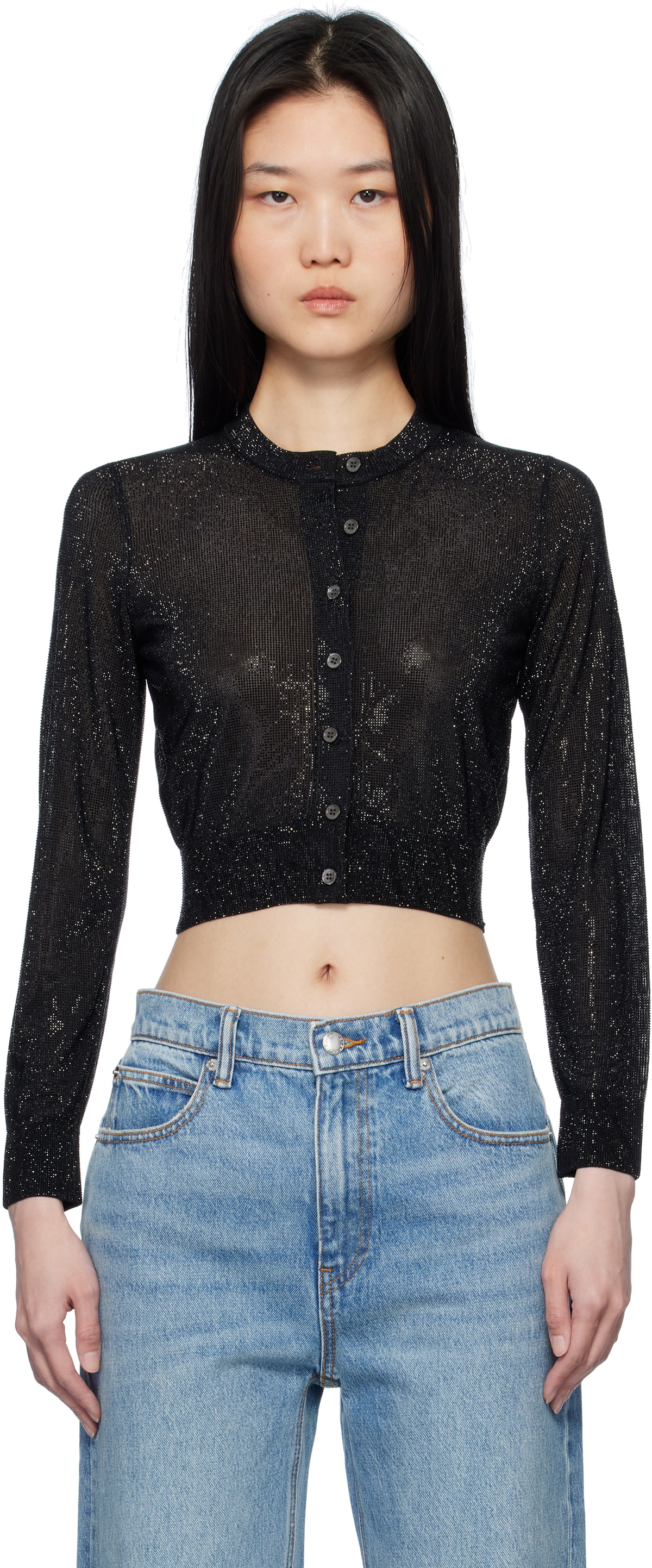 Alexander Wang Black Cropped Bead Hotfix Cardigan Alexander Wang
