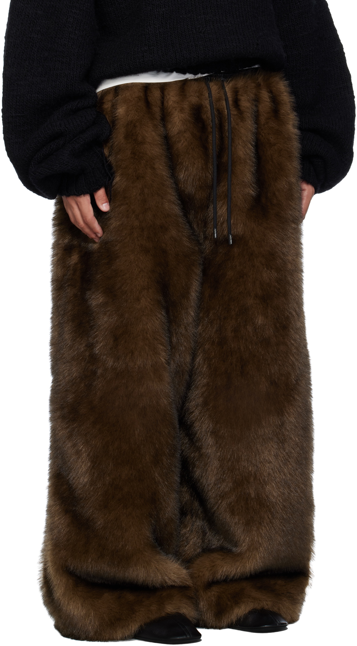 LU'U DAN Brown Yeti Wide-Cut Bontan Faux-Fur Sweatpants LU'U DAN