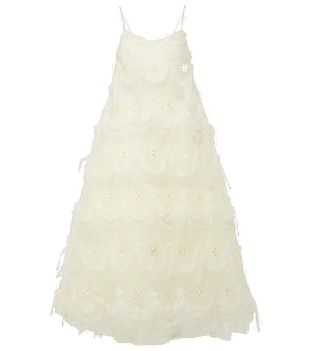 Simone Rocha Embroidered ruffled tulle midi dress Simone Rocha