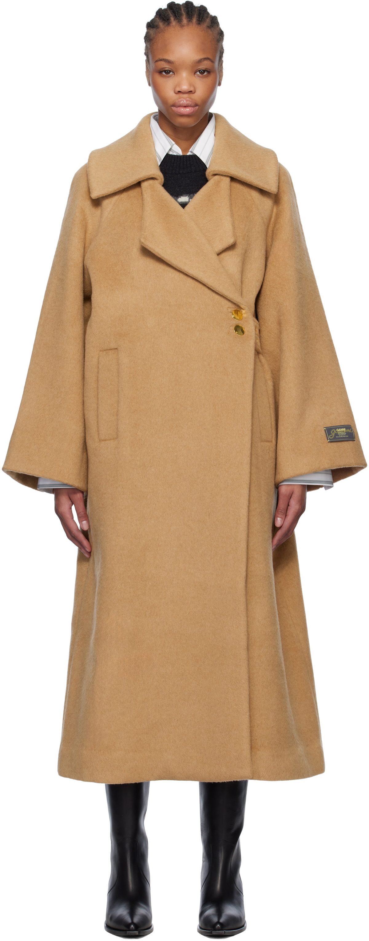 GANNI Tan Wool-Blend Coat GANNI