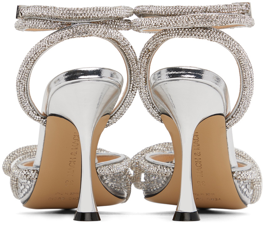 MACH & MACH Silver Double Bow 100 Heels MACH & MACH