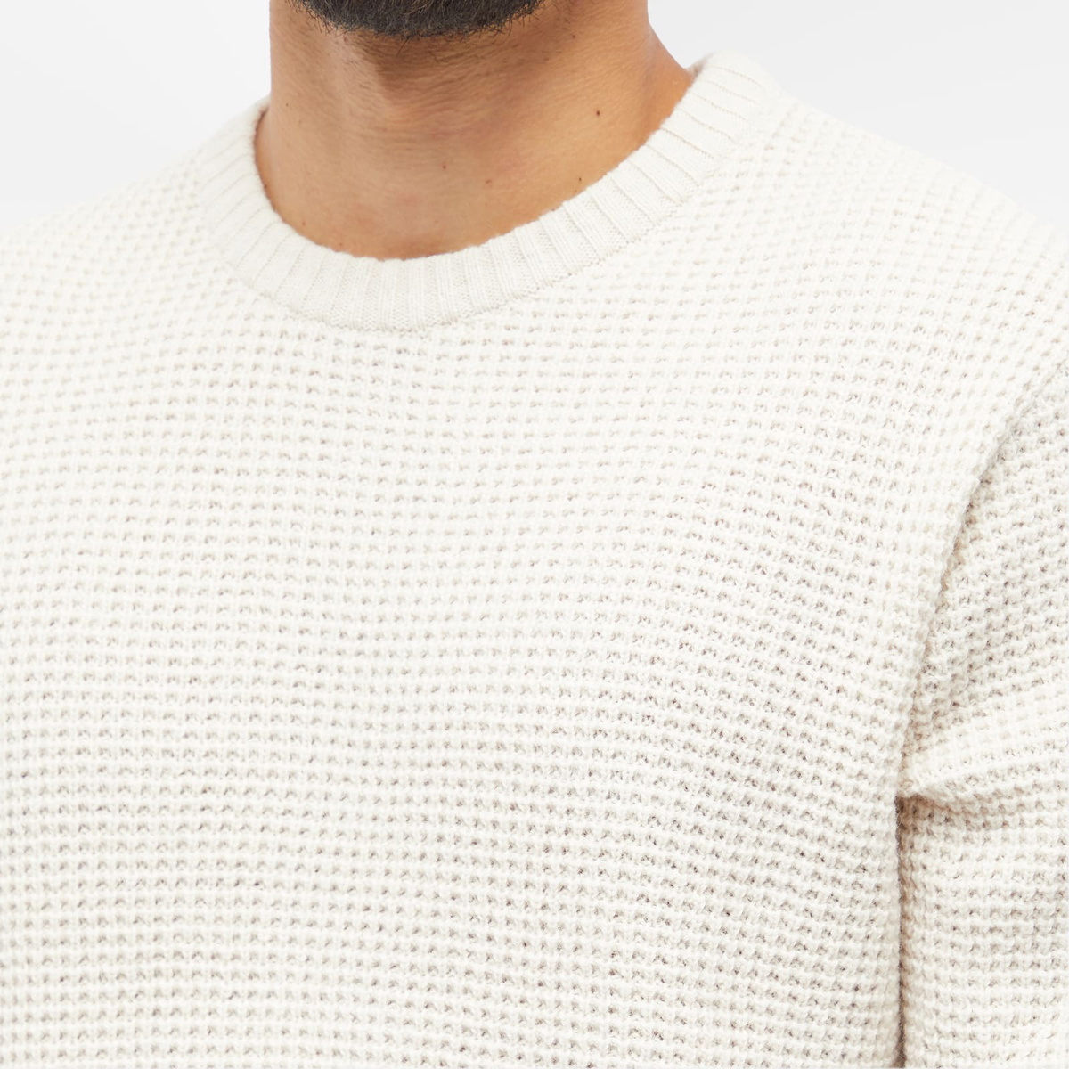 Folk Men's Waffle Crew Knit in Ecru Folk